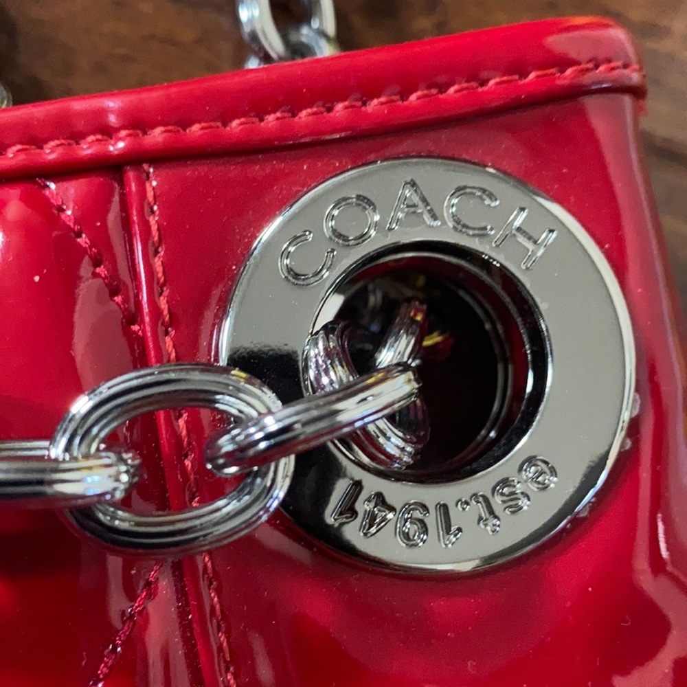 Coach Liquid Gloss Red Quilted Patent Leather Handbag - Gem